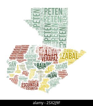 GUATEMALA map design. Country names in different languages and map ...