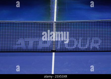 The ATP logo during the 2025 Qatar ExxonMobil Open, ATP 500 Tennis open ...