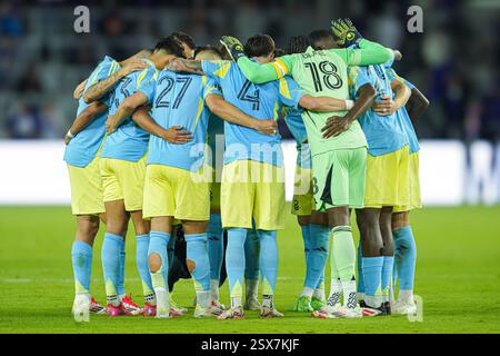 Philadelphia Union players huddle during the match between Inter Miami ...