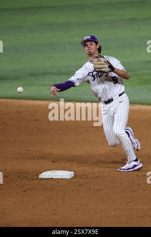 February 22, 2025: Anthony Silva (5) TCU infielder flips the ball over ...