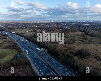Aerial image of Manchester M60 outer ring road motorway with Manchester ...