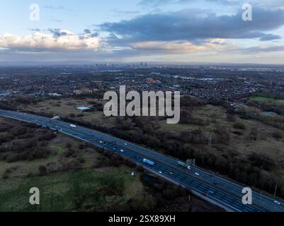 Aerial image of Manchester M60 outer ring road motorway with Manchester ...