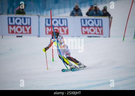 Germany's Lena Duerr speeds down the course during an alpine ski, women ...