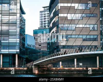 Salford, Manchester, UK, 02-22-2025: Deserted urban street with barrier ...