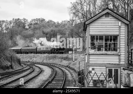 BR '5700' 0-6-0 No. 9681 approaches Whitecroft station on the Dean ...