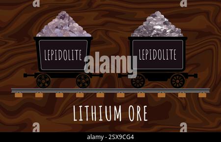 Vector drawing of LEPIDOLITE in wheelbarrows. Hand drawn illustration ...
