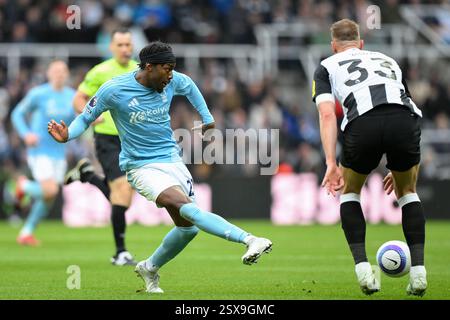 Anthony Elanga of Newcastle United passes the ball during the Premier ...