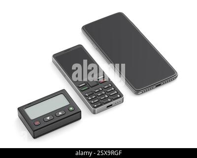 Pager, feature phone, and smartphone on a white background Stock Photo ...