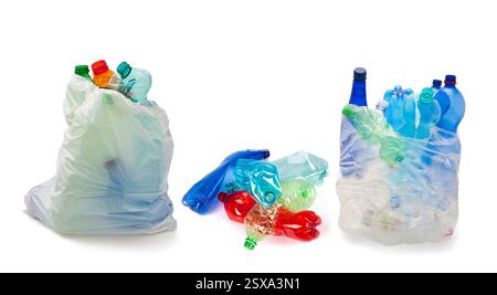 Recycling garbage bags, isolated on white Stock Photo - Alamy