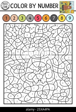 Vector capybara color by number activity with animal sunbathing under ...