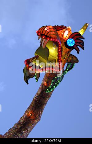 A flexible giant puppet made of bamboo and paper in shape of a dragon ...
