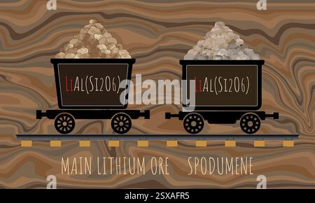 Vector drawing of SPODUMENE in wheelbarrows. Hand drawn illustration ...