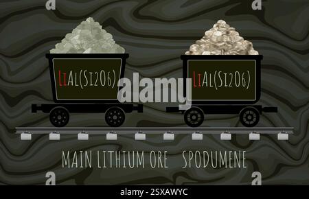 Vector drawing of SPODUMENE in wheelbarrows. Hand drawn illustration ...