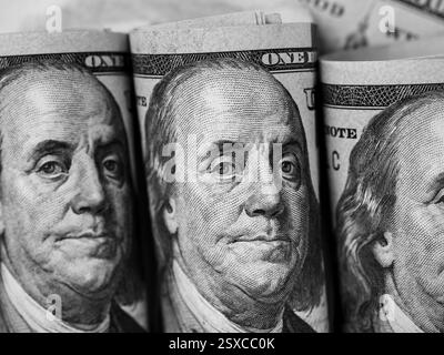 Close up Benjamin Franklin's face portrait, inventor and U.S. founding ...
