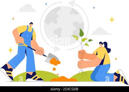 Restoration Vector Illustration featuring Tree Planting in a Forest ...