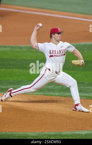 February 23, 2025: Arkansas pitcher Will McEntire (41) prepares to ...