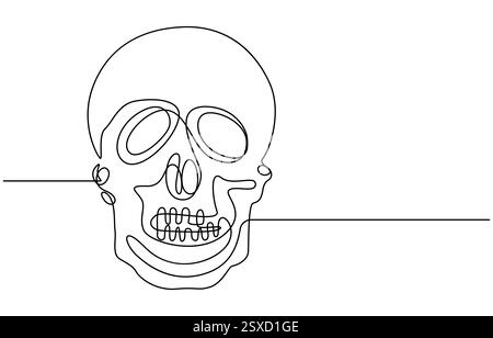 Human skull continuous one line drawing and and minimalist style ...