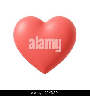 Realistic 3d red heart with a matte finish on a plain white background ...