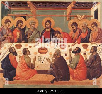 The Last Supper, with disciple Judas Iscariot shown clutching his ...