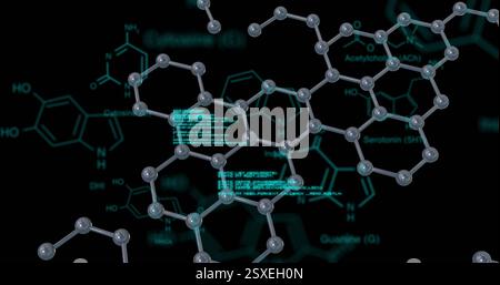 Chemical formulas and molecular structure image over scientists working ...
