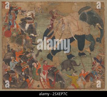 Indian painting of a Prince riding an elephant. Painting exposed at ...