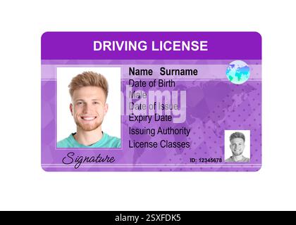 Driver's license with photo of man and world map illustration isolated ...