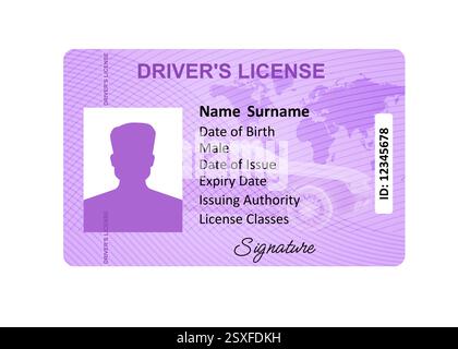 Driver's license with male silhouette and illustration of world map ...