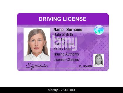 Driver's license with photo of woman and world map illustration ...