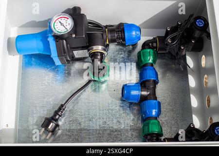 Valves drip irrigation system in organic strawberry farm. Watering ...