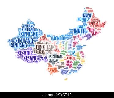 China shape with country names word cloud in multiple languages. China ...