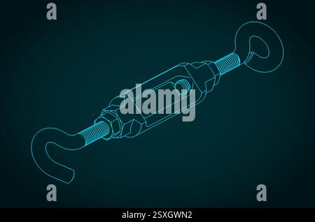 Stylized vector illustration of isometric blueprint of a bicycle wheel ...