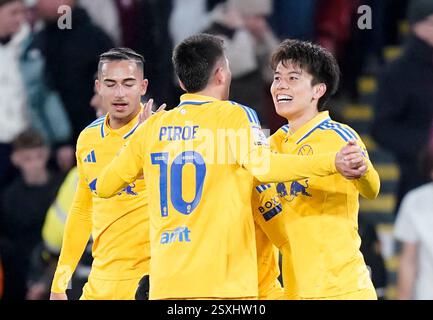 Leeds United's Ao Tanaka celebrates scoring their side's first goal of ...