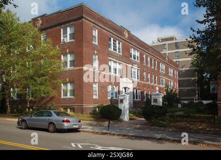 A Typical historical brick buidling facade in downtown district, Boston ...