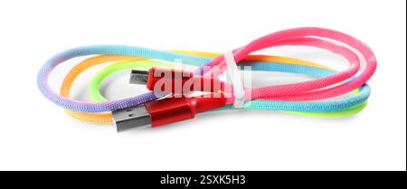 Colorful USB charge cable isolated on white Stock Photo - Alamy