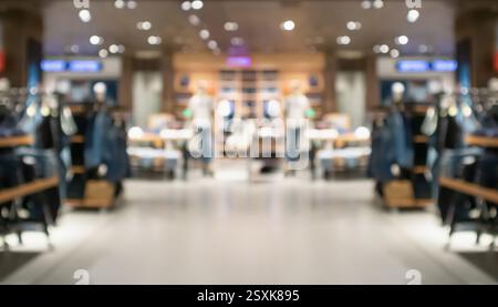 Abstract blur clothing boutique display interior of shopping mall ...