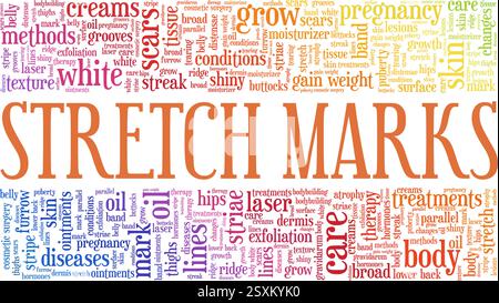 Stretch Marks vector illustration word cloud isolated on a white ...