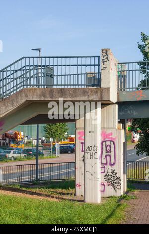 Concrete stairs and banisters on a pedestrian bridge, Germany Stock ...