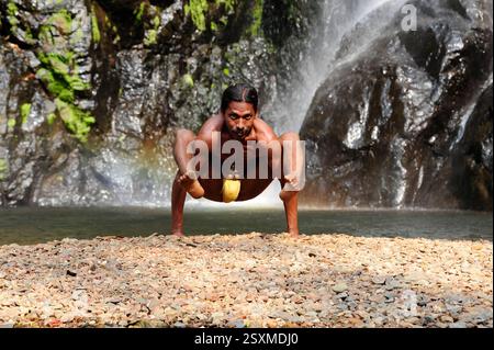 a indigenous yogi during yoga exercise, training for mental and ...