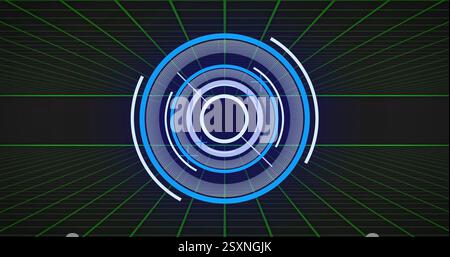 Futuristic circular interface image over molecular structure background ...