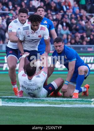 Celebration TRY Antoine Dupont of France during the 2025 Six Nations Championship, rugby union ...