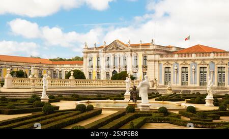 Topiary, fountains and statues in the formal gardens in front of the ...