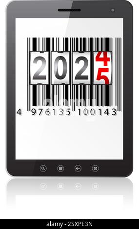 Tablet PC computer with 2025 New Year counter isolated on white ...