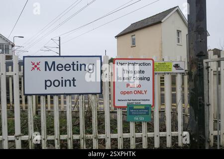 Meeting point signs, Foxton railway station, Cambridgeshire Stock Photo ...