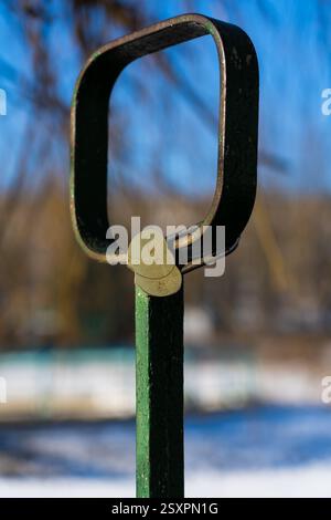 Iron, old handrails with a lock on them. Love lock on the railing. High ...