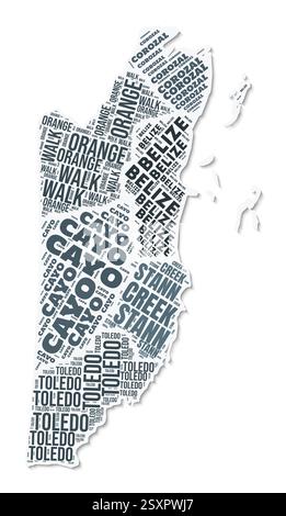 Belize text style regions. Country region names word clouds in English ...