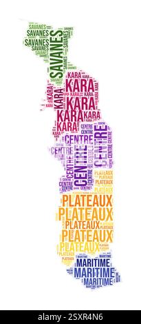 Togo shape with country names word cloud in multiple languages. Togo ...