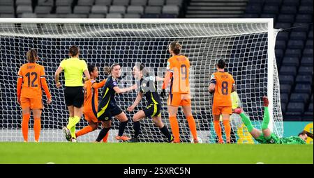 Scotland's Emma Lawton scoring the opening goal during the UEFA Women's ...