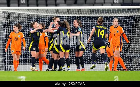 Scotland's Emma Lawton celebrates scoring the opening goal during the ...