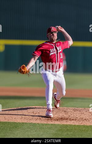 Arkansas pitcher Colin Fisher (38) throws a pitch against Arkansas ...
