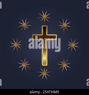 Holy cross with golden star, Premium holy cross icon, symbol for ...